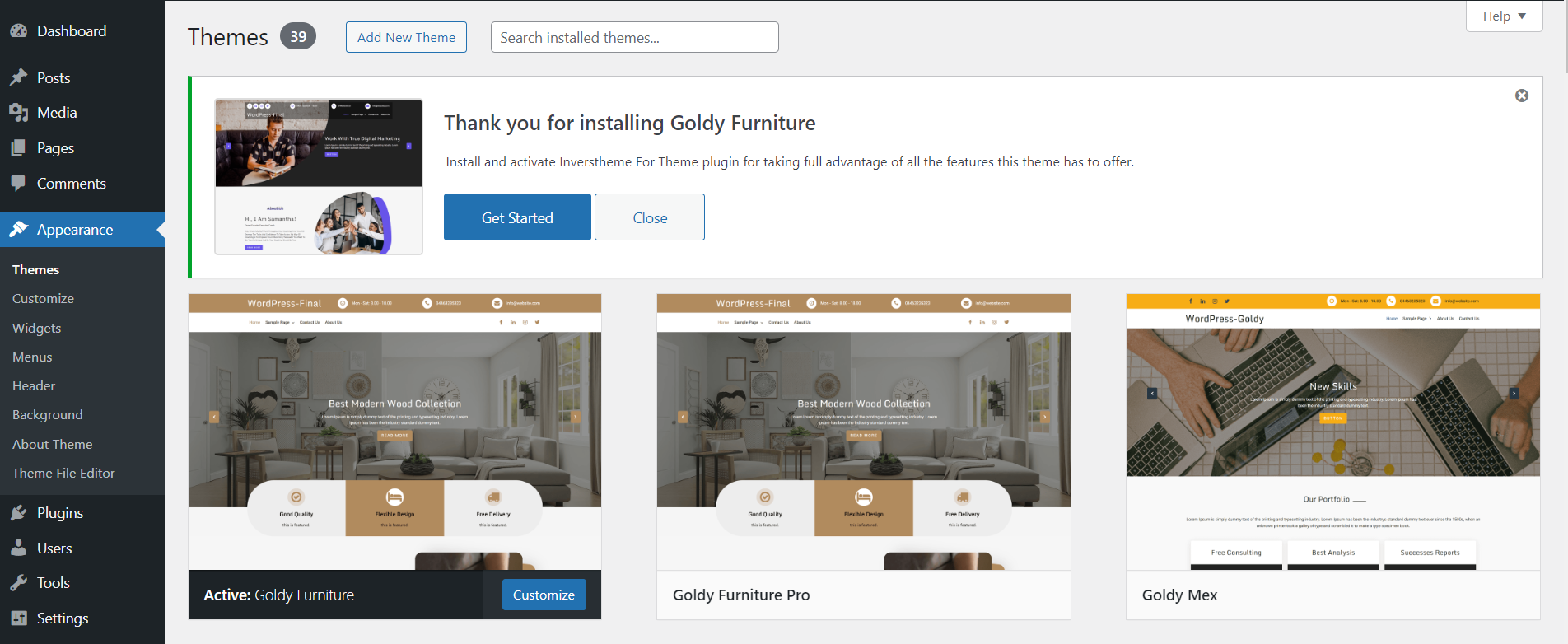 Goldy Furniture Documentation – Invers Theme